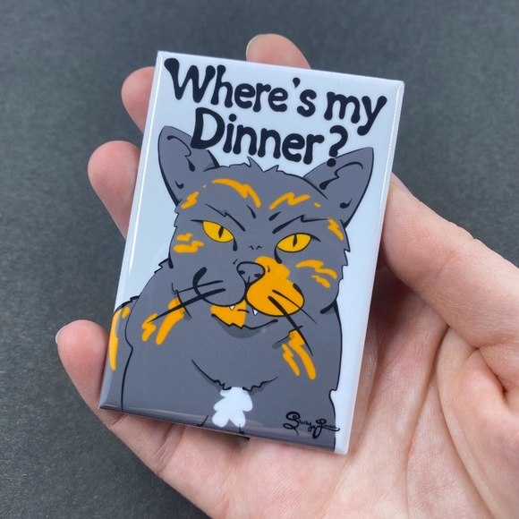 Artisan | Cat | Funny Cat Magnet Wheres My Dinner Handmade Pet Portrait ...